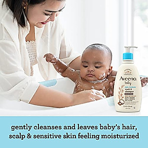 Aveeno Baby Daily Moisturizing 2-in-1 Wash & Shampoo, Baby Body Wash & Shampoo with Shea Butter & Oat Extract Gently Cleanses Baby's Sensitive Skin & Scalp, Gentle Coconut Scent, 12 fl. Oz