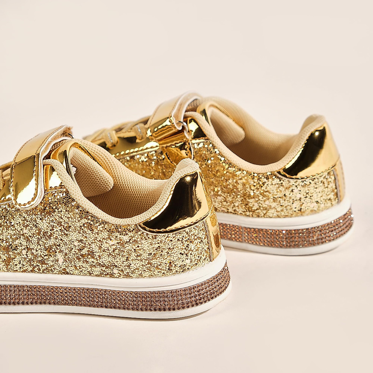 UUBARIS Girl's Glitter Tennis Shoes Fashion Sneakers for Kids Sparkly Rhinestone Sneakers Bling Shiny Sequin Shoes Gold-2
