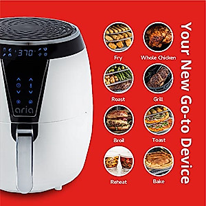 Aria Teflon-Free 5 Qt. Ceramic Air Fryer with Recipe Book, White