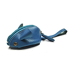 Genuine Leather Mouse Coin Purse Wallet, Womens Change Purse with Zipper, Cute Soft Leather Coin Pouch Mini Size (Blue)