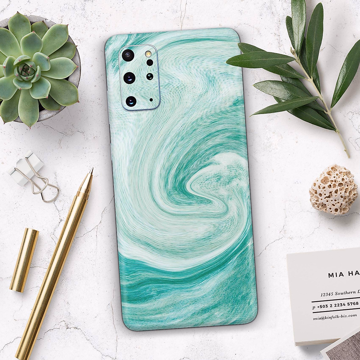 DesignSkinz Swirling Mint Acrylic Marble Protective Vinyl Decal Wrap Skin Cover Compatible with The Samsung Galaxy S20 (Screen Trim & Back Glass Skin)