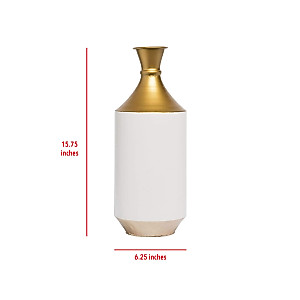 Foreside Home & Garden White Modern Painted Brass Metal Decorative Vase