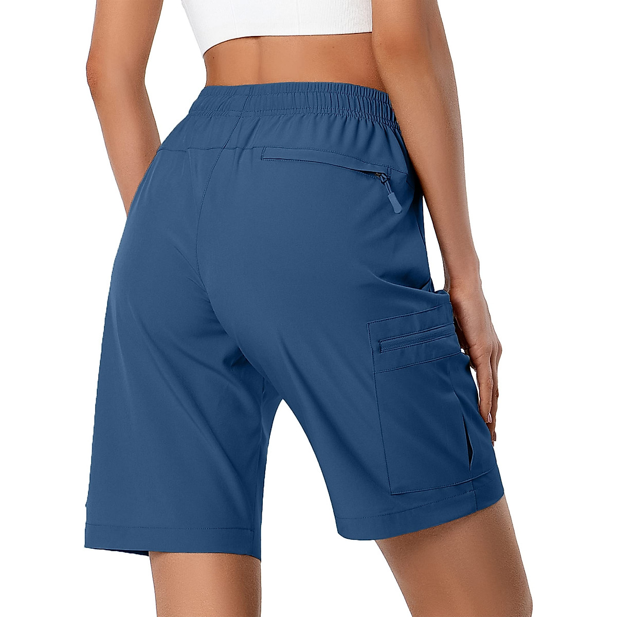 Women's Lightweight Hiking Cargo Shorts Quick Dry Athletic Shorts for Camping Travel Golf with Zipper Pockets Water Resistant Blue