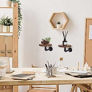 KeaJuidy Wall Mounted Floating Shelves Round Display Rack with Metal Industrial Pipe Brackets, 5.9 inch Industrial Pipe Shelving for Bedroom, Bathroom, Living Room, Kitchen, Set of 2