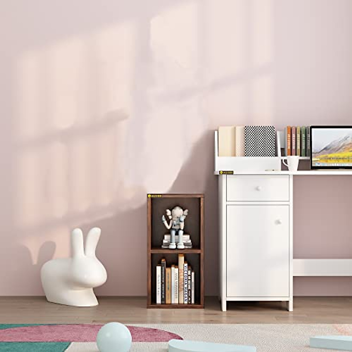 ALISENED Small Bookshelf, Wooden Stackable Cubby 2 Cube Shelf, Modern Small Spaces Storage Organizer Bookcase Display Rack for Bedroom, Library, Living Room, Home, Office Decor,Brown