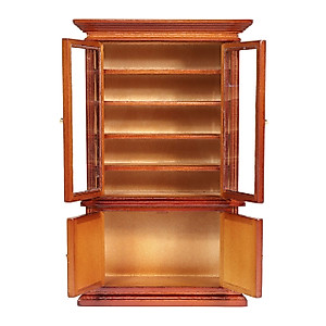 Miniature Dollhouse Display Cabinet - Dolls House Mini Furniture Glass Bookcase - 1/12 Scale (Medium Brown)