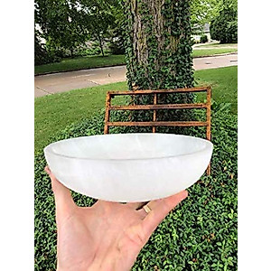 CrystalsAhoy Large Selenite Bowl, XL 5.5" - 6" Hand made Moroccan Selenite, Reiki Charged Moroccan Selenite XL 6-Inch Charging Station Extra Large Crystal Bowl