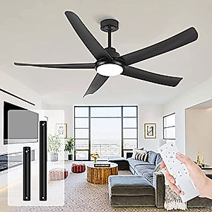 NWIASS Modern Farmhouse Ceiling Fans with Lights, 60" Black Outdoor Ceiling Fans for Patios, Low Profile Flush Mount Ceiling Fan with 5 Blades DC Motor for Indoor Bedroom Garage (60" Black-B)