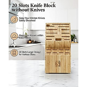 Cook N Home Bamboo Knife Storage Block without Knives, 20 Slots Universal Knife Holder Countertop Butcher Block Knife Stand for Easy Kitchen Storage