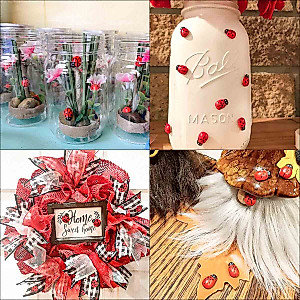 100 Pieces Wooden Ladybugs for Crafts DIY Self-Adhesive Mini Ladybugs Tiny Ladybug Decoration for Craft Scrapbooking Micro Landscape Party Home Garden Decor Flatback Wood Ladybugs Embellishments (Red)