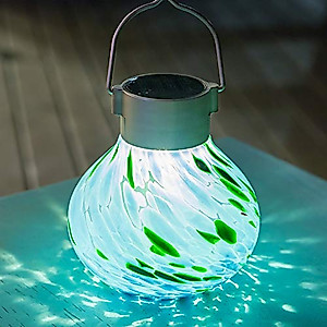 Allsop Home and Garden Solar Tea Lantern, Handblown Glass with Solar Panel and LED Light, Weather-Resistant for Outdoor Deck, Patio, Garden, Wedding, Mint, 1-Count