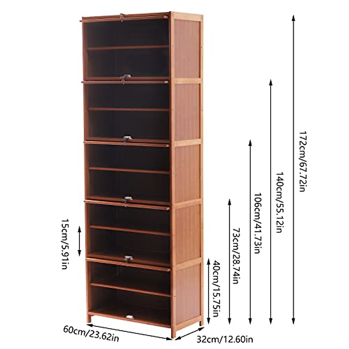 DYRABREST 10 Tier Bamboo Freestanding Shoes Rack, Tall Nan Bamboo Laminate Shoe Storage Cabinet with Doors Fashion Heels Sneakers Shelf Rack for Entryway Office Living Room