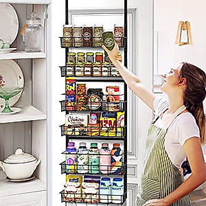 Mefirt Over The Door Pantry Organizer, Wall Mount Spice Rack, 6 Adjustable Baskets and Dual-use (Multi-use) Heavy-Duty Metal Hanging Seasoning Rack-Kitchen Organization,Bathroom,Closet, Cabinet,Cans