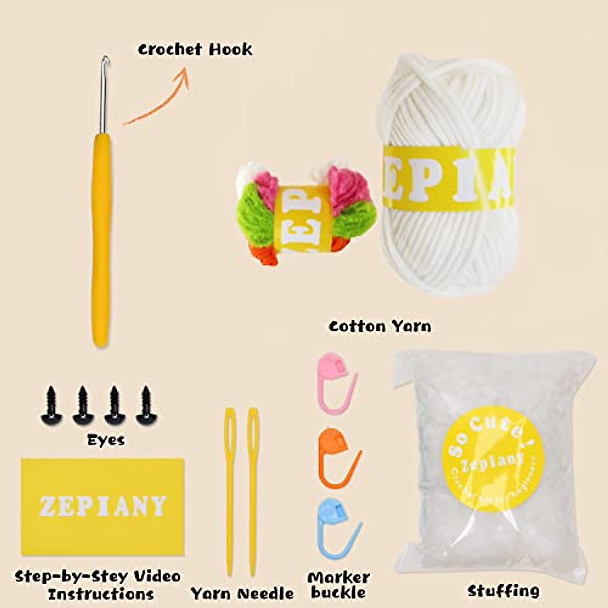 Crochet Kits for Beginners - All-in-One Stuffed Animal Knitting Sets - Step-by-Step Video Tutorials DIY, Rabbit&Carrot Crochet Kits