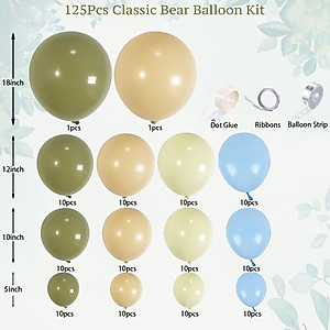 BlissBash 125PCS Classic Bear Baby Shower Balloon Arch Garland Kit - 18/12/10/5 Inch Pastel Blue, Sage Green, Pastel Yellow, Nude Balloons for Baby Shower, Birthday Party Decorations