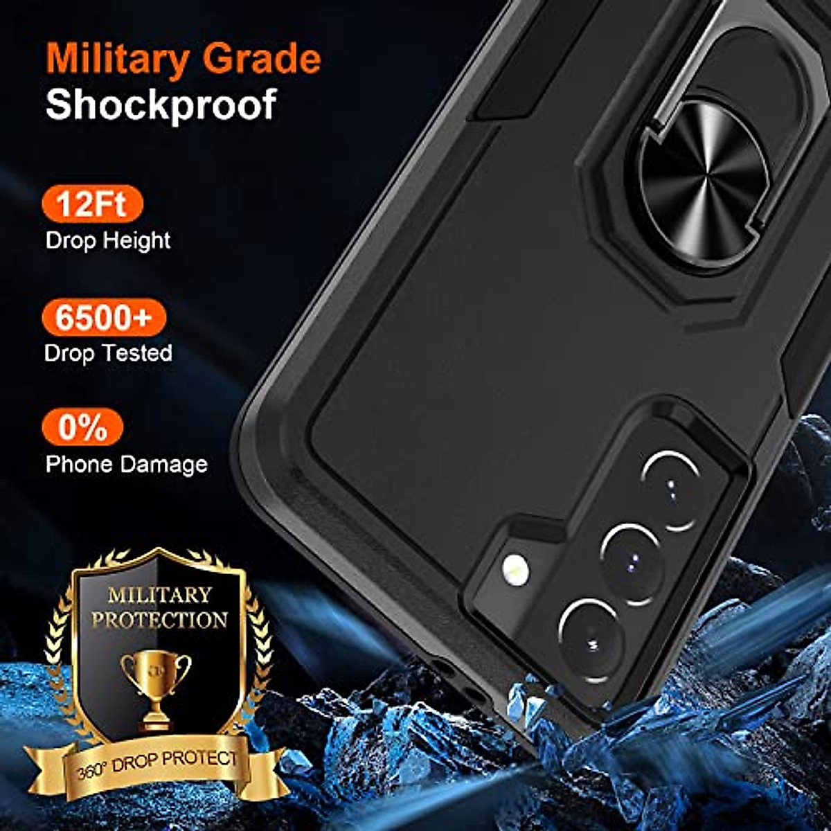 Oneagle for Samsung Galaxy S21 Case 5G, [4 in 1 ] Samsung S21 5G Case with [9H Glass Screen Protector+ Lens Protector] [ 360 Ring Stand] [12Ft Military Dropproof] Shockproof Case for Galaxy S21 5G