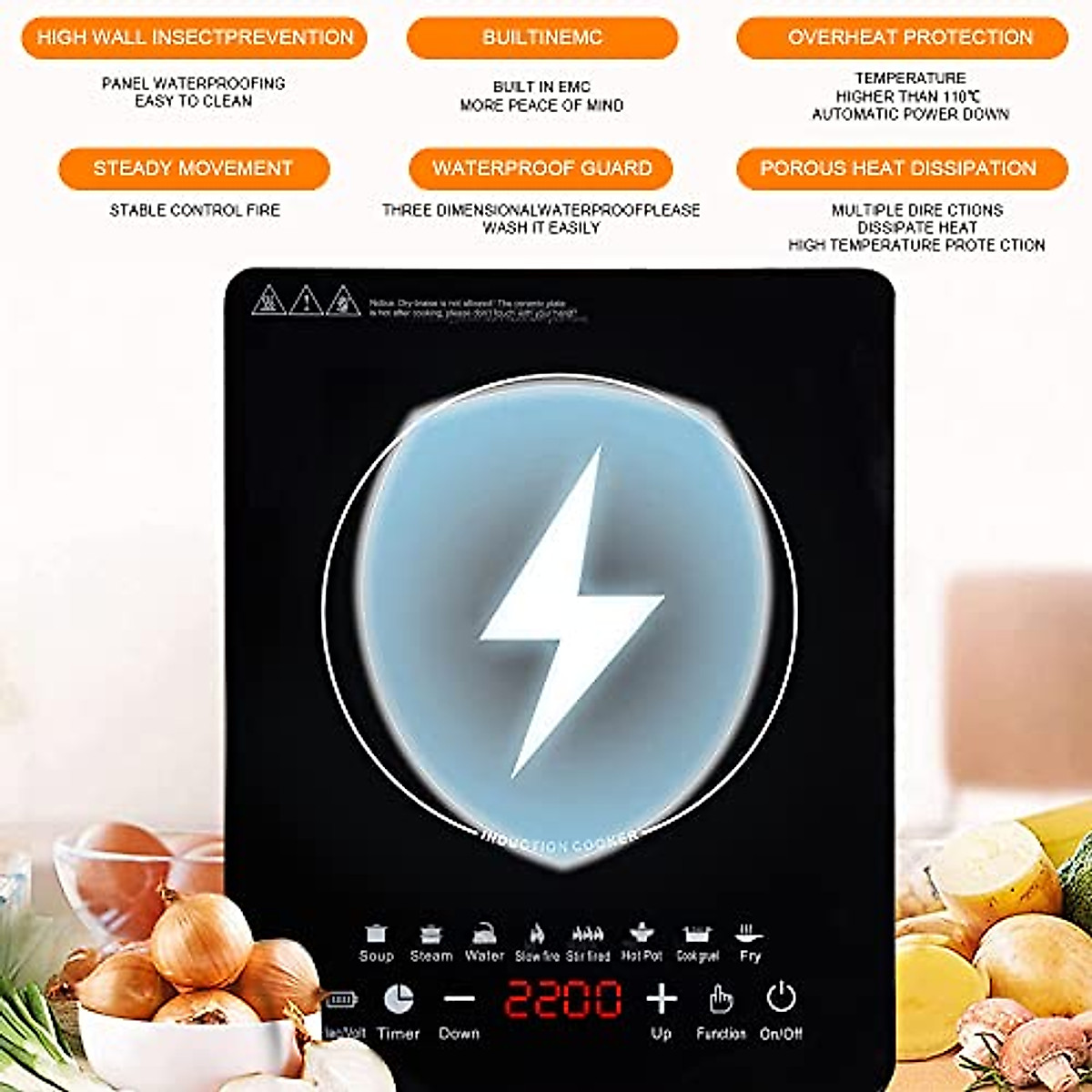 Portable Induction Burner, 2200W Electric Induction Countertop Burner with Touch Panel, 8 Cooking Preset Programs, Power & Temp Adjustable, LCD Display, Auto Pot Detection & Auto Shut-off, Hot Plate Cooker with 3-Hour Timer