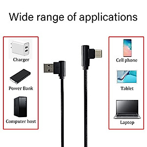 HCFeng Double Elbow Type C Cable Right Angle Nylon Braided USB 2.0A to USB C Cable Type C 90°to USB A 90°Left Elbow Fast Charging Cable Compatible with Type-C Port Device [2Pack/0.6ft]