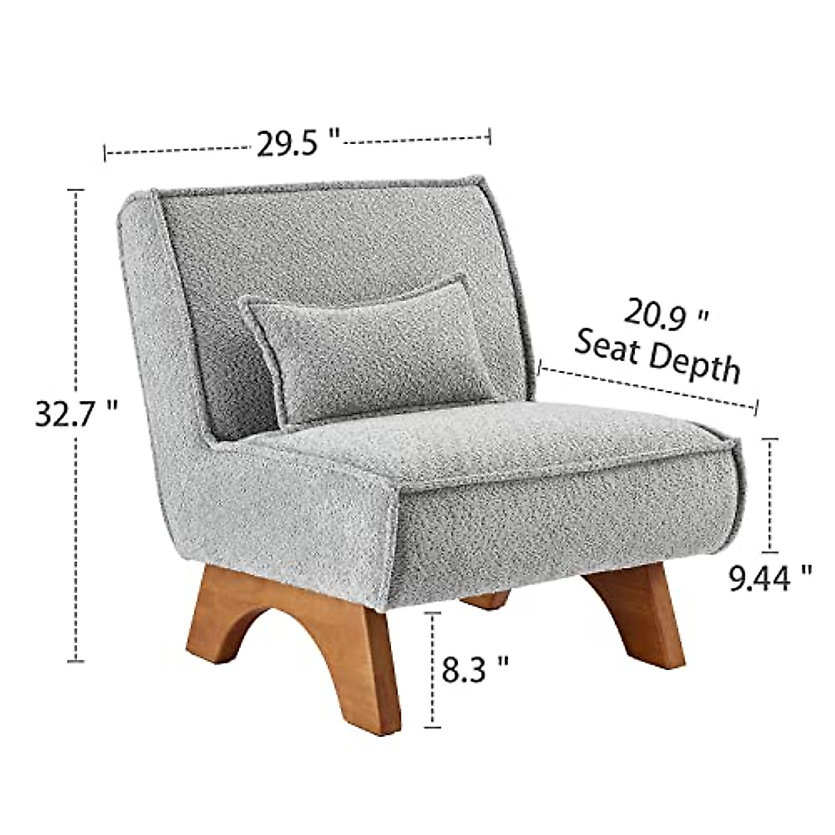 Art Leon Modern Modular Sofa Sherpa Fabric Single Sofa with Pillow, Accent Armless Chair with Wooden Legs for Living Room Bedroom, Set of 2, Gray