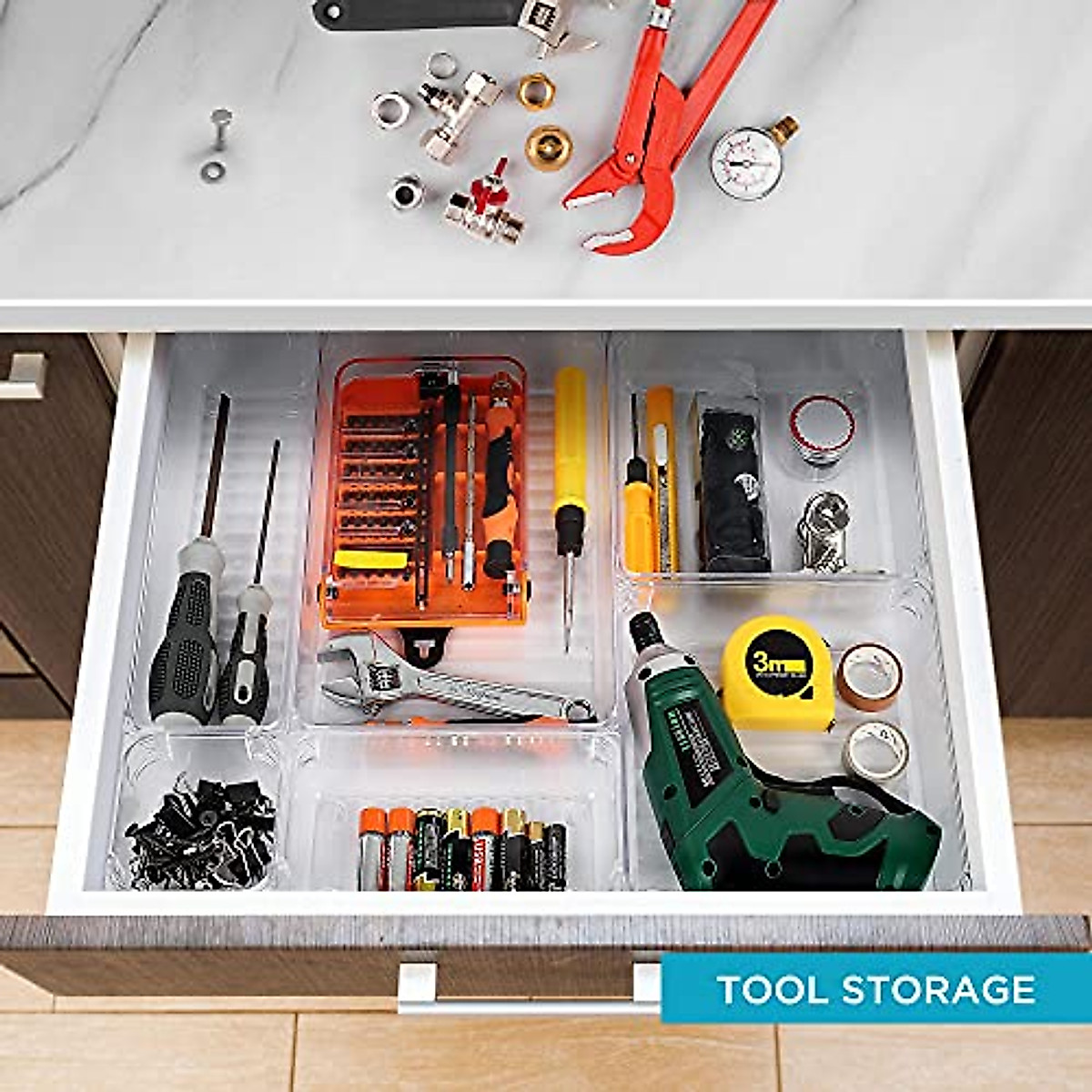 Puroma 24Pcs Desk Drawer Organizer 5-Size Versatile Vanity Desk Drawer Storage Bins and 31Pcs Desk Drawer Organizer Trays, Drawer Organizers Bathroom Drawer Dividers for Makeup, Jewelries and Gadgets