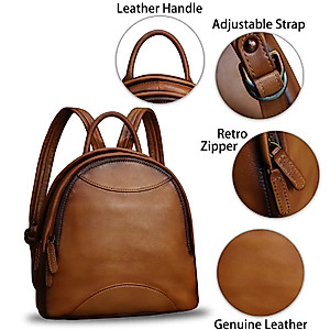 LRTO Genuine Leather Backpack Purse for Women Retro Handmade Small Casual Rucksack Satchel Back Bags Knapsack (Brown)