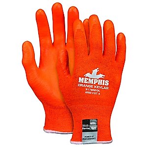 MCR Safety Gloves 9178NFOXL 13 Gauge DuPont Kevlar Shell, Cut Resistant Work Gloves, Nitrile Foam Coated Palm and Fingers, Hi-Vis Orange, XL
