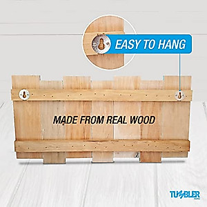Tumbler Home Beachy Wood Wall Rack-4 Double Metal Hooks-Distressed Beach Decor Finish 16 inch x 8 inch