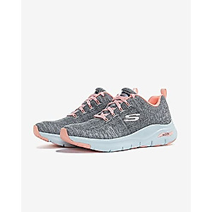 Skechers Women's Sneaker, Gray Knit Pink Trim, 8