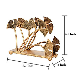 OwlGift Modern Ginkgo Leaves Design Napkin Holder for Tables, Metal Paper Napkin Storage for Kitchen, Stylish Paper Towel Dispenser, Mail Letter Sorter Rack, Document File Organizer – Bronze