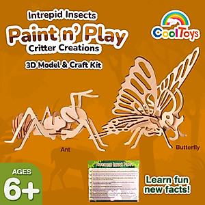 CoolToys Intrepid Insects Paint n' Play 3D Model and Craft Kit - Educational and Fun 3D Wooden Models Building and Painting Set for Kids Ages 6+ - Creative STEM Art Project for Boys and Girls