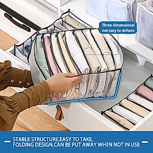 JINLU Wardrobe Clothes Organizer 7 Grids 9 Grids （2-Piece），Clothes Organizer for Folded Clothes Washable Drawer Organizers for Clothing Divided Mesh Organizing Box Uitable for Jeans （L，Gray ）