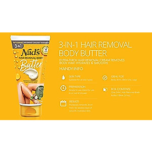 Nad's 3n1 Hair Removal Butter, Gentle & Soothing Hair Removal Cream For Women, Sensitive Depilatory Cream For Body & Legs, Suitable for all skin types (21103), 5.1 Fl Oz (Pack of 1)
