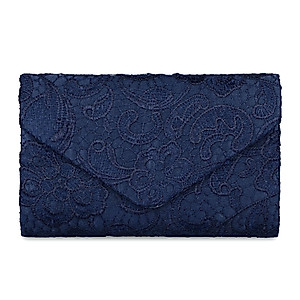 Baglamor Women's Elegant Floral Lace Envelope Clutch Evening Blue, Large