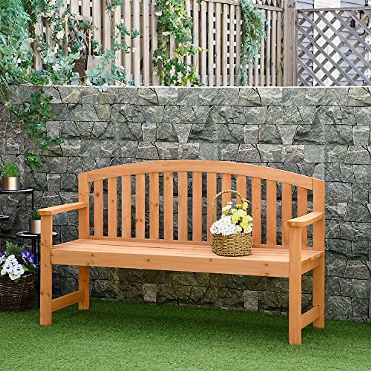 Outsunny 55" Wooden Garden Bench, 2 Seater Outdoor Patio Seat with Slatted Design for Deck, Porch or Garden (Natural)