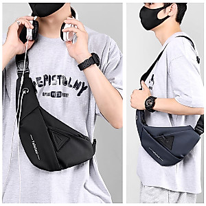 Sling Crossbody Bag Fanny Pack Multi-functional Waist One Strap Shoulder Backpack for Hiking Walking Biking Travel (Black for Right Hand User)