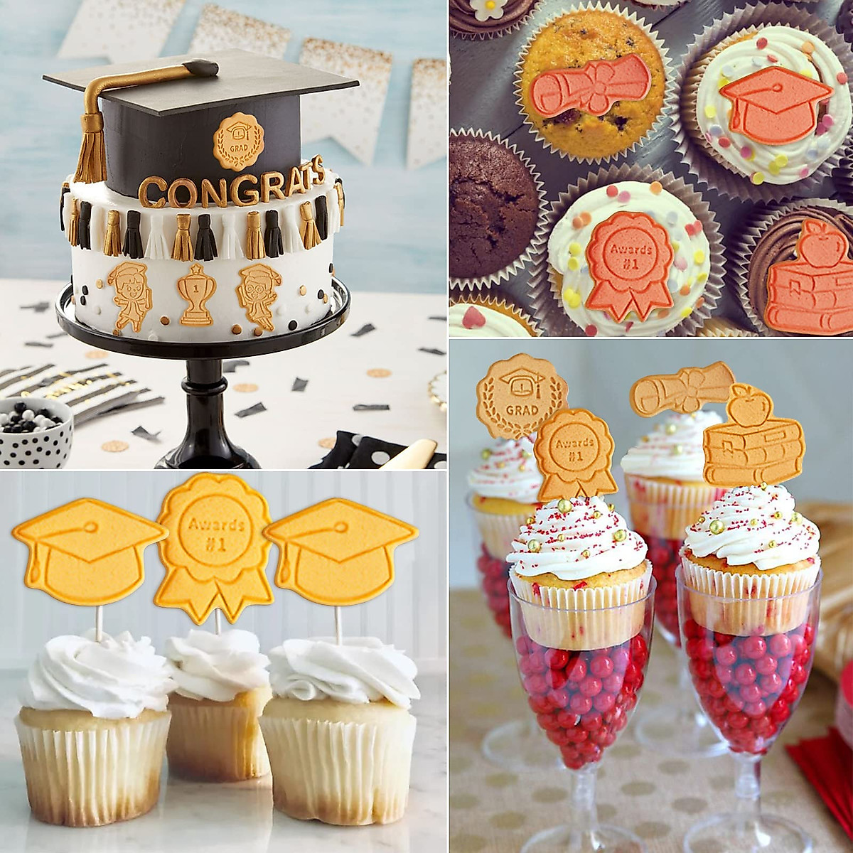 Graduation Cookie Cutters Set, 8 Pcs Cookie Cutter with Plunger Stamps, Cute Cookie Cutters for DIY Biscuit Snacks Cheese Baking