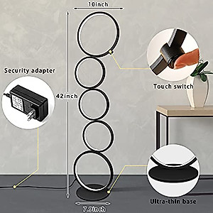 JIRTH LED Floor Lamp for Living Room 3 Brightness Levels Dimmable Touch Switch Modern Ring Tall Standing Lamp 42 Inches 36w Art Deco Floor Light for Bedroom Home Office Reading (Black)