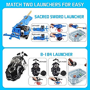 MEDMHSMA Bey Battling Top Battle Stadium Battle Set, 4 Battling Tops, 2 Latest Launchers, and 1 Flame Themed Arena, Great Gift for Kids Boys Age 6 and up,Blue