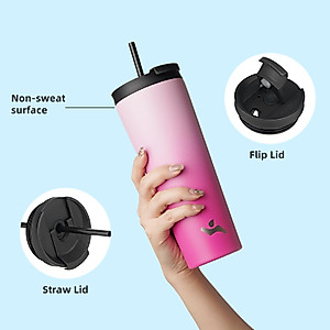 Konokyo 26 OZ Insulated Tumbler with Lid and 2 Straws Stainless Steel Water Bottle Vacuum Travel Mug Coffee Cup,Cherry