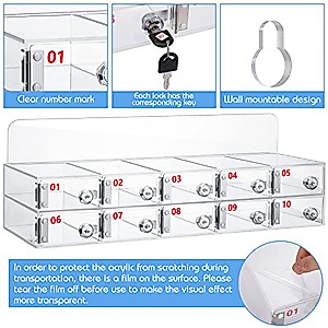 Threan Cell Phone Locker Box Clear Cell Phone Storage Acrylic Cell Phone Lock Box with Door Locks and Keys Wall Mounted Cell Phones Storage Cabinet for Office School Classroom Factory (10 Slots)
