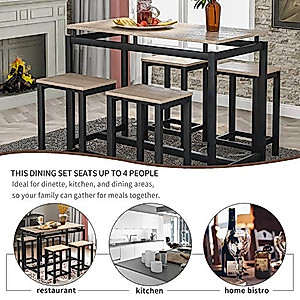 Rockjame Dining Table Set, Upgrade Version 5 Piece Counter Height Pub Table Set with 4 Chairs for The Bar, Breakfast Nook, Kitchen Room, Dining Room and Living Room (Oak)
