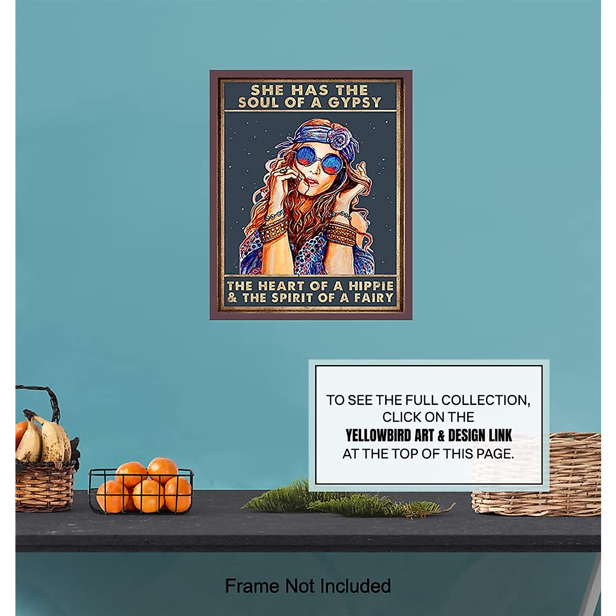 Hippie Boho Positive Quotes Wall Decor - Inspirational Motivational Wall Art Poster - Encouragement Gifts for Women - Bohemian Rustic Country Sunflower Decoration - Girls Teens Bedroom Home Office