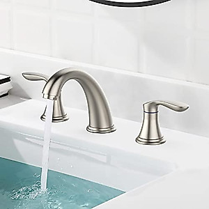 Bathroom Sink Faucet, Faucet for Bathroom Sink, Widespread Brushed Nickel Bathroom Faucet 3 Hole with Stainless Steel Pop Up Drain and cUPC Lead-Free Hose - (Brushed Nickel)