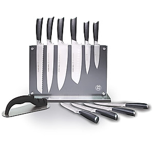Schmidt Brothers -Heritage 12-Piece Kitchen Knife Set, High-Carbon German Stainless Steel Cutlery, Clear Acrylic Magnetic Knife Block