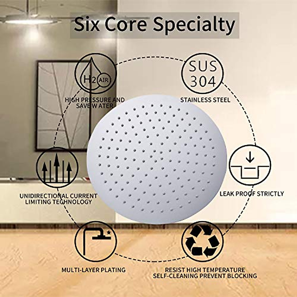 GGStudy Round 12 Inch Stainless Steel Shower Head - Rain Style Shower Head Brushed Nickel