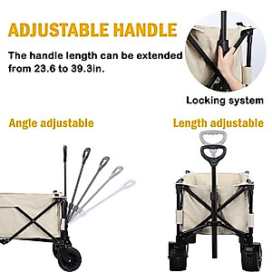 Collapsible Wagon Cart, Heavy Duty Folding Wagon, 176lbs Large Capacity Beach Wagon, All Terrain Wagon, Portable Outdoor Utility Wagon for Sports Shopping Camping Garden(White)