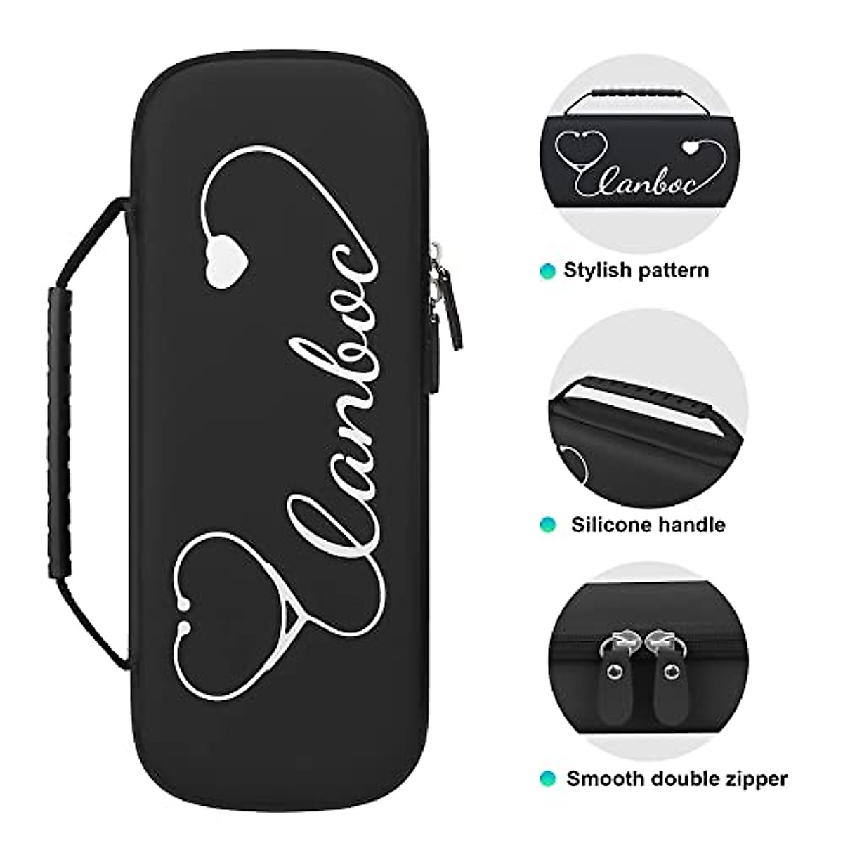 Canboc Stethoscope Case, Large Stethoscope Holder with ID Slot, Compatible with 3M Littmann Classic III, Lightweight II S.E., Cardiology IV Stethoscope, Mesh Bag fit Pen Light, Black+Black