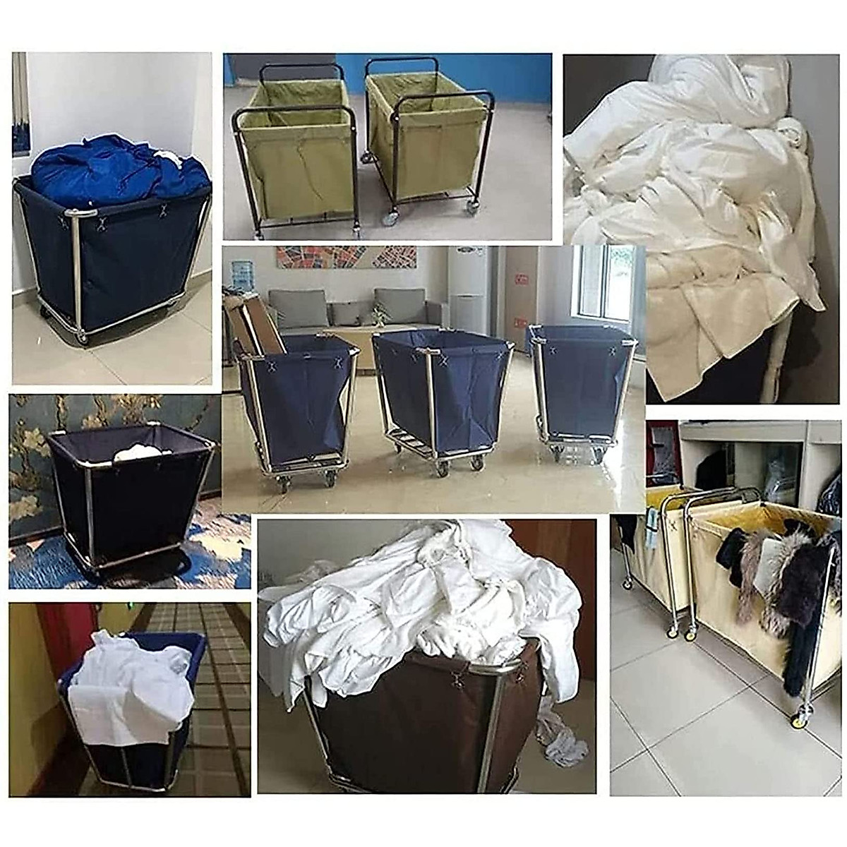 Large Laundry Cart,Industrial Commercial Rolling Laundry Cart Dirty Clothes Bin with Wheels,Heavy Duty Canvas Hamper,10 Bushel,Blue,260LBS Load Laundry Cart (Blue A)