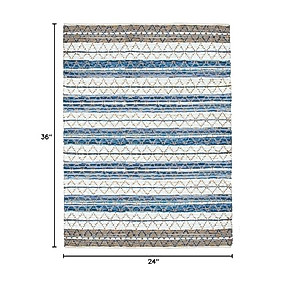 CC Home Furnishings Shuttle Weave Durrie Striped and Diamond Area Throw Rug - 2' x 3' - Blue and White