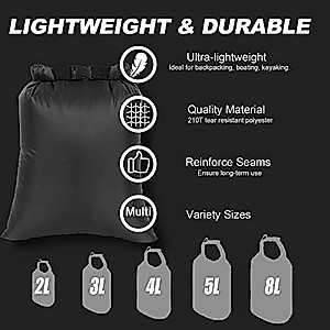Ucolofun Dry Bags Waterproof Set, 5 Packs Ultralight Waterproof Bags Small Stuff Sack Water Proof Bag Dry Packs, Outdoor Dry Bag Keep Gear Dry for Backpacking Hiking Boating Camping Travel